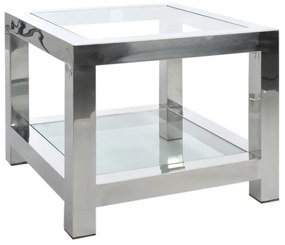 Stříbrný kovový okládací stolek se skleněnou deskou Luxx - 60*60*50cm