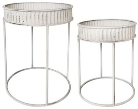 2ks krémový antik kovový stolek na květiny Jimmo - Ø 48*62/ Ø 38*50 cm