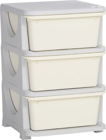 HOMCOM Dětská skříňka s šuplíky a úložným prostorem, organizér na hračky, toy chest, tři úrovně pro dětský pokoj 3-6 let, dětský nábytek, krémová 37 x