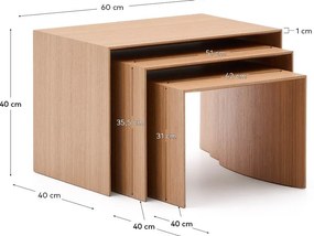 Odkládací stolky v sadě 3 ks v dekoru dubu 40x60 cm Litto – Kave Home