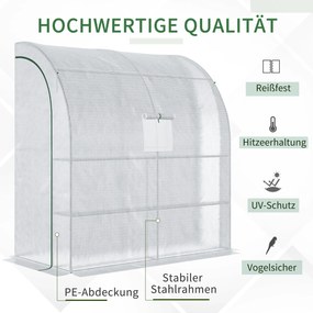 Outsunny fóliový skleník na rajčata 200x100x215cm s oknem ze síťoviny a rolovacími dveřmi UV ochrana v bílé barvě pro rostliny a zahradu