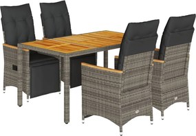 5dílný zahradní bistro set s poduškami šedý polyratan 3276969