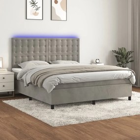Box spring postel s matrací a LED světle šedá 160x200 cm samet,  3136371