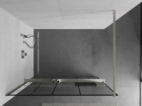 Mexen Kioto+, sprchová zástěna Walk-In s poličkou a věšákem 120 x 200 cm, 8mm čiré sklo černý vzor, ​​broušená ocel profil, 800-120-121-97-78