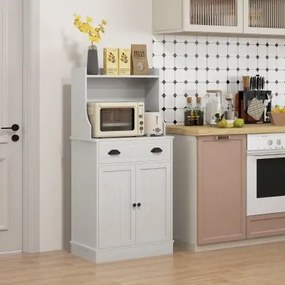 HOMCOM regál na mikrovlnnou troubu do kuchyně s otevřeným prostorem, 1 zásuvka a 2 dveře 61 x 35 x 125,4 cm, bílá