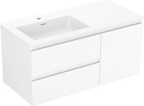 Mexen Orio, koupelnová skříňka 100 cm s levým umyvadlem Otis, 2S, 1D, bílá matná, 91A13-10047-3-BBFFF01-W18L01