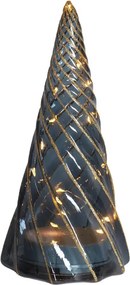 LED svítící stromeček, skleněný, 23,5 × 11,5 cm, černý
