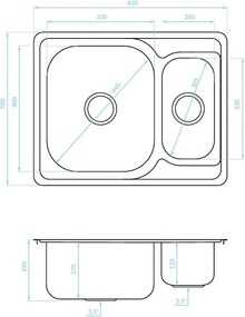 Kuchinox Junak, 1.5-komorový nerezový dřez 630x500x190 mm, ocelová, LAV-SQA_030T