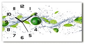 Wallmuralia Skleněné hodiny na stěnu tiché Limetky a voda 60x30 cm