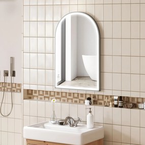 HOMCOM LED koupelnové zrcadlo 90 x 60 cm, nástěnné, 3 barvy, obloukový tvar, hliníkový rám, proti zamlžení a dotykový spínač