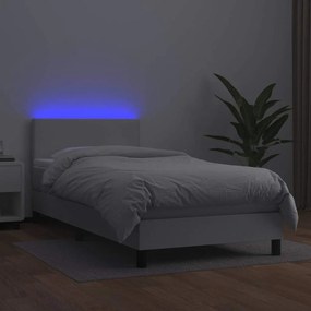 Box spring postel s matrací a LED bílá 90x200 cm umělá kůže 3134082