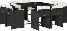 9dílný zahradní jídelní set s poduškami černý polyratan 3211194