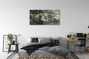 akrylový obraz Talíř příbory ozdoby dárky 125x50 cm
