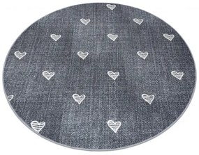 Dětský kulatý koberec HEARTS Srdíčka Šedý Rozměr: průměr 100 cm