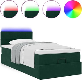 Osmanská postel s matrací &amp; LED tmavě zelená 80x200cm samet 3312587
