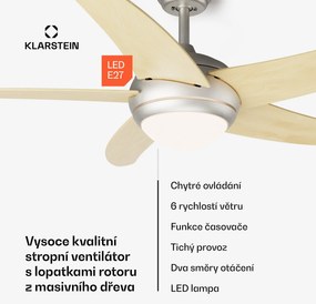 Klarstein Bolero 2 v 1 Smart, stropní ventilátor, Ø 132 cm, světlo 55 W, dálkové ovládání, ovládání přes aplikaci, dvousměrný provoz