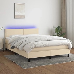 Box spring postel s matrací a LED krémová 140x190 cm textil,  3133074
