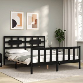 Rám postele s čelem černý 160 x 200 cm masivní dřevo,  3192570