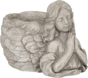 Šedý květináč s andělkou Anjel - 16*13*12 cm