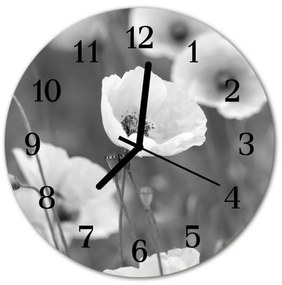 Nástěnné hodiny obrazové na skle - Mák bílý