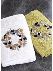 BedTex dárkový set froté ručníků OLIVOVÝ VĚNEČEK, zelený s výšivkou, 30x50cm, 3ks
