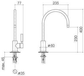 Dornbracht Tara Classic - Dřezová baterie stojánková s vytahovací duální sprchou, 2 otvorová, chrom 33826888-00+27721970-00