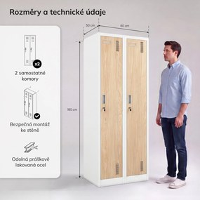 Dvoukomorová zaměstnanecká skříňka bílá / dub sonoma: Eco Design KACPER II, 600 x 1800 x 500 mm