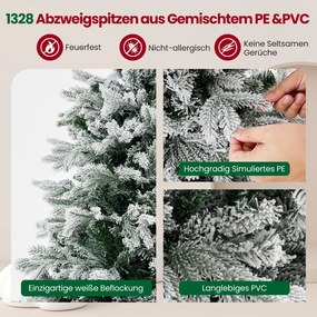 Costway 210 cm Umělý vánoční stromek se sněhem a osvětlení Vánoční strom s 450