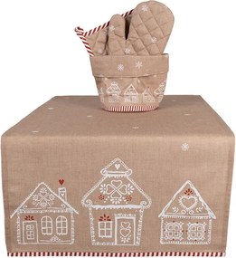Hnědý běhoun s perníkovými chaloupkami Gingerbread Bliss - 50*140 cm