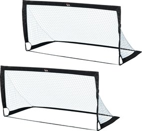 Fotbalové branky HOMCOM sada 2 skládacích mini branek z oceli a tetrolonu černé barvy 186x90x89 cm na zahradu a hřiště | Aosom.de