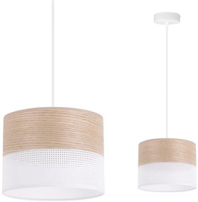 Light Home Závěsné svítidlo Wood, 1x béžová dubová dýha/bílé plastové stínítko, (fi 20cm)