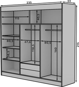 ADRK Furniture Posuvná skříň se zrcadlem ERWIN 235