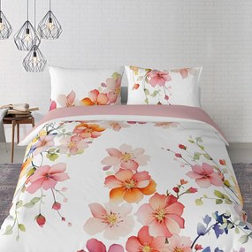 Detexpol Bavlněné povlečení 220x200 bílé a růžové oboustranné s pastelovými květy – 5837 A – Celoroční sada ložního prádla Floral Elegance