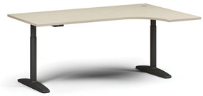 Výškově nastavitelný stůl OBOL, elektrický, 675-1325 mm, rohový pravý, deska 1800x1200 mm, černá zaoblená podnož, šedá