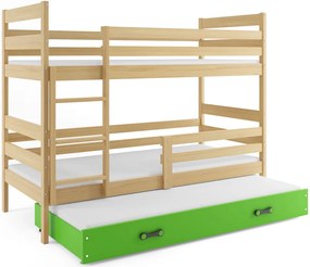 Poschoďová postel Erik pro 3 děti - přírodní/zelená