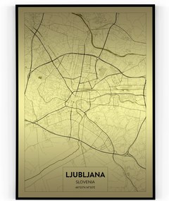 Obraz Mapa Ljubljana 30 x 40 cm - napnuté plátno na dřevěném rámu