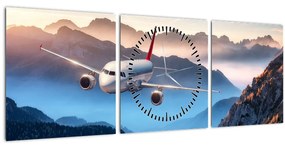 Obraz - Letadlo nad vrchoky hor (s hodinami) (90x30 cm)