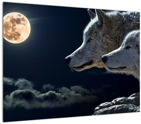 Obraz vlků vyjících na měsíc (70x50 cm)