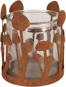 Rustikální rezavý svícen s houbičkami Mushroom Rust - Ø 12*14 cm
