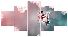 Obraz - Motýl mezi květy (125x70 cm)