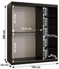 Šatní skříň Ramiro 2 | 150 cm | černá