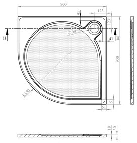 Gelco ARCA sprchová vanička z litého mramoru, čtvrtkruh, 90x90cm, R550 PA559 ARCA 90 PA559