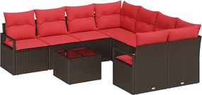 Set pohovek 9 ks 8-Počet míst Hnědá a červená polyratan 3346324