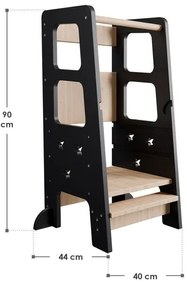 Rostoucí dětská učící věž, černá, výškově přizpůsobitelná
