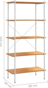 Policový regál s 5 policemi bílý a dub 80 x 40 x 163 cm 336350