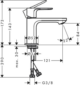 Hansgrohe Rebris E, umyvadlová baterie 80 bez odtokové soupravy, CoolStart, černá matná, 72554670