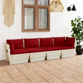 vidaXL 4místná zahradní pohovka z palet s poduškami smrkové dřevo [3063450] Barva: Červená