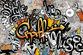 Tapeta graffiti na cihlové zdi - 300x200