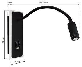 Nástěnné LED svítidlo Base, 1x LED 8+2w, 4000k, b, vypínač