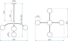 Toolight Toolight, závěsné svítidlo 5xG9 APP1021-5CP, černá, OSW-05559